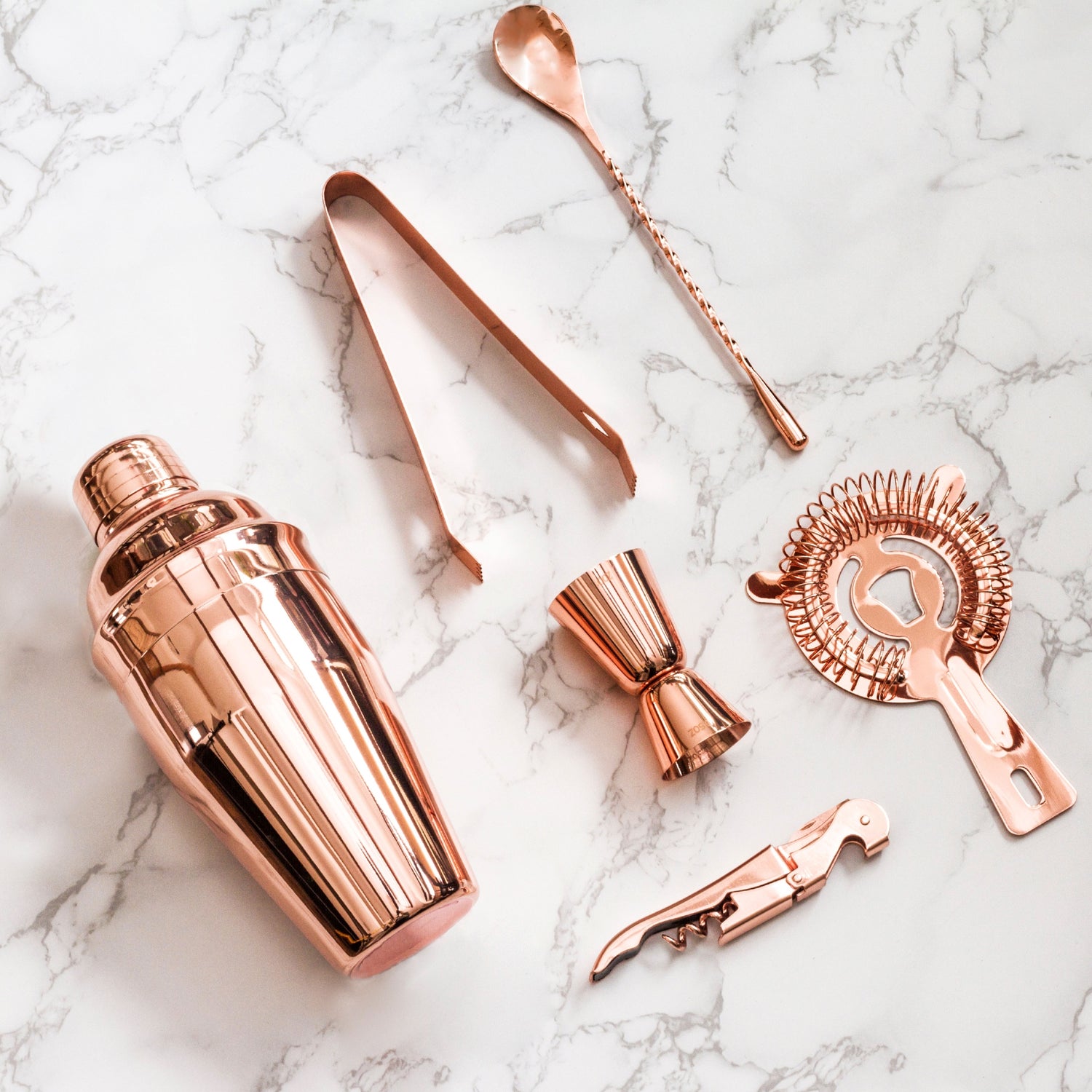 Complete Copper Cocktail Mixer & Shaker Set | Ross Gold & 11 Pieces